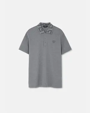 Versace Embroidered Cotton Piqué Polo Gray