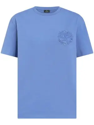 Etro Pegaso-embroidered Cotton T-shirt - Blue