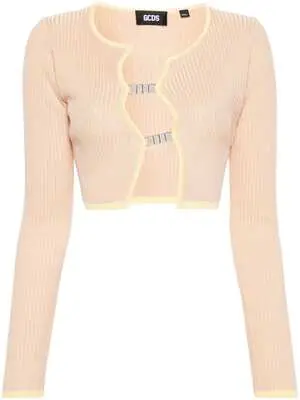 Gcds Comma Ribbed Cropped Cardigan - Pink