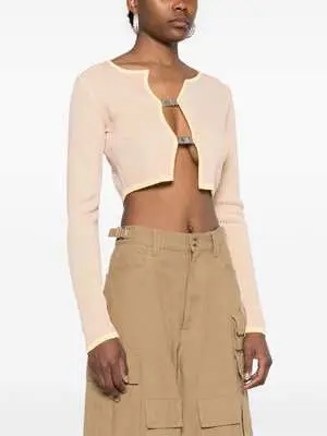 Gcds Comma Ribbed Cropped Cardigan - Pink