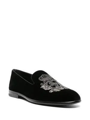 Dolce & Gabbana Coat-of-arms Embroidery Slippers - Black