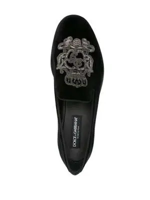 Dolce & Gabbana Coat-of-arms Embroidery Slippers - Black