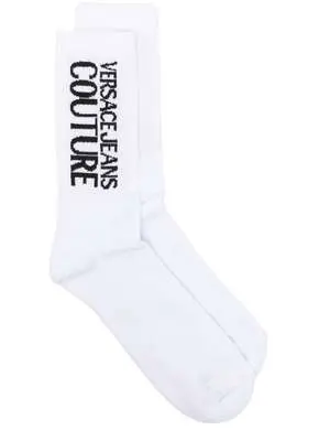 Versace Logo-intarsia Cotton Socks - White