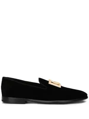 Dolce & Gabbana Logo-plaque Velvet Slippers