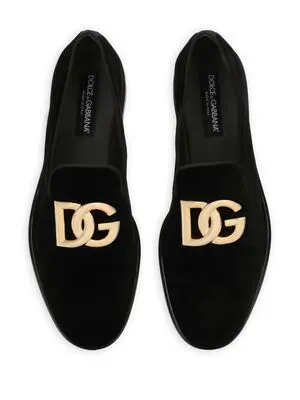 Dolce & Gabbana Logo-plaque Velvet Slippers