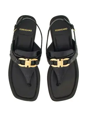FERRAGAMO Gancini-buckle Leather Sandals - Black