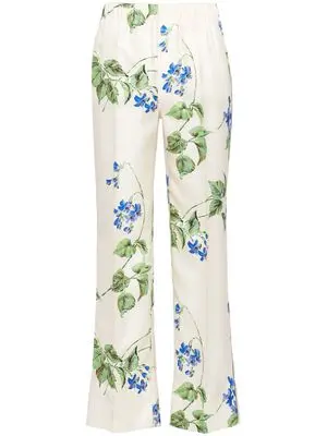 Prada Floral-print Twill Trousers - White