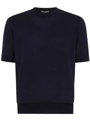 Dolce & Gabbana Logo-embroidered Silk Knitted Top - Blue