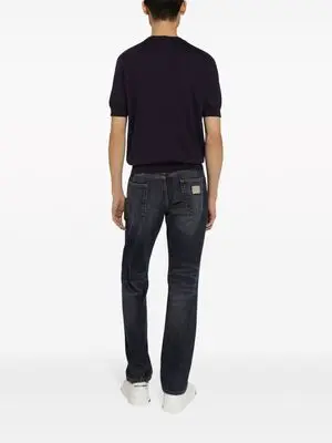 Dolce & Gabbana Logo-embroidered Silk Knitted Top - Blue