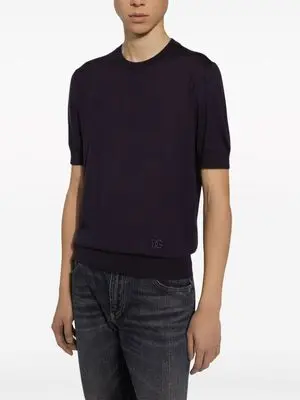 Dolce & Gabbana Logo-embroidered Silk Knitted Top - Blue