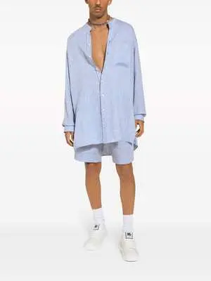 Dolce & Gabbana Band-collar Linen Shirt - Blue