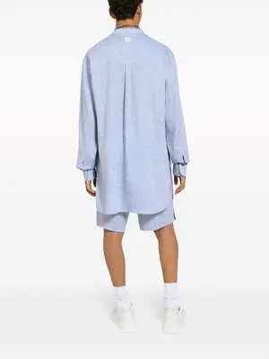 Dolce & Gabbana Band-collar Linen Shirt - Blue