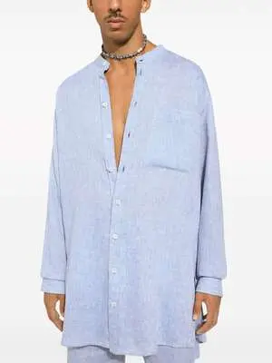 Dolce & Gabbana Band-collar Linen Shirt - Blue