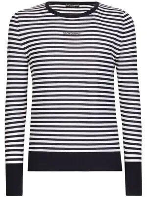 Dolce & Gabbana Logo-embroidered Striped Jumper - White