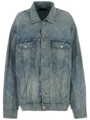 Balenciaga Logo-print Denim Jacket - Blue