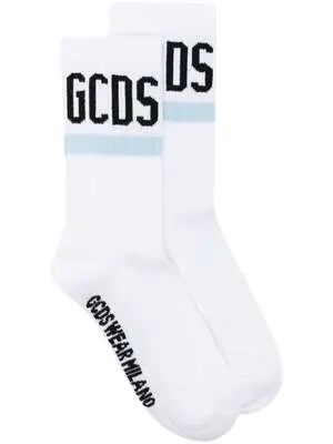 Gcds Logo Embroidered Ribbed Ankle Socks - White