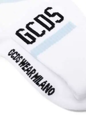 Gcds Logo Embroidered Ribbed Ankle Socks - White
