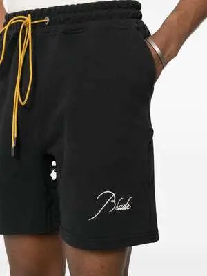 Rhude Logo-embroidered Piqué Shorts - Black