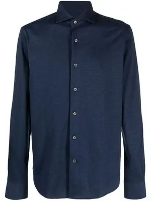 ORIAN Mélange-effect Long-sleeve Shirt - Blue