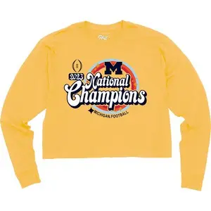 BLUE 84 Michigan Wolverines 2023 National Champions Cropped Long Sleeve T-shirt - Maize