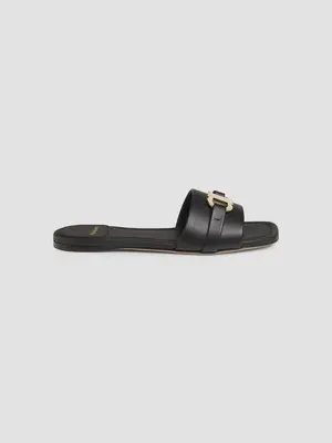 FERRAGAMO Leah Leather Slides - Nero