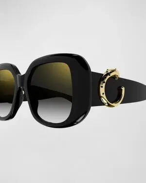 Cartier Panther Acetate Square Sunglasses - Black