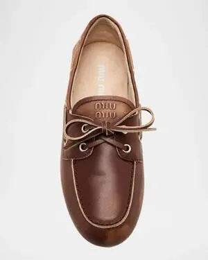 Miu Miu Leather Moccasin Loafers - Brown