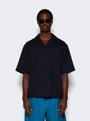 Marni Tropical Wool Bowling Shirt Dark Blue Blueblack