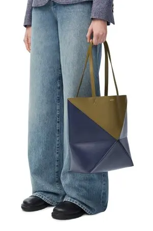 Loewe Luxury Puzzle Fold Tote Bag - Olive/abyss Blue