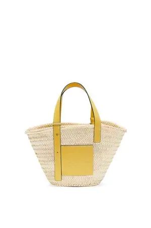 Loewe Basket Bag In Palm Leaf And Leather Skin Dark Yellow
