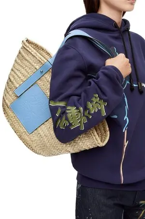 Loewe Basket Bag In Palm Leaf And Leather Skin