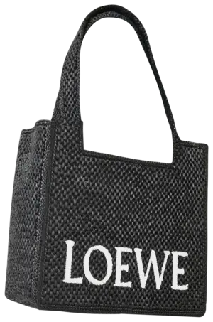 Loewe Medium Font Raffia Tote - Black