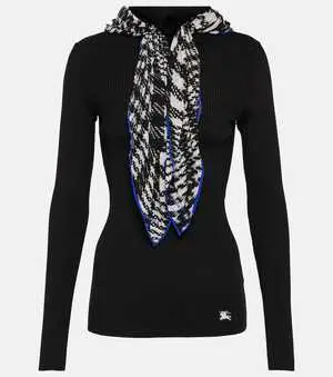 Burberry Scarf-detail Ribbed-knit Sweater - Black