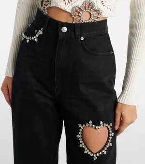 AREA Crystal-embellished Straight Jeans - Black