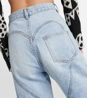 AREA Crystal-embellished Straight Jeans - Blue