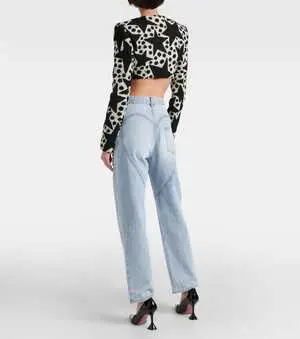 AREA Crystal-embellished Straight Jeans - Blue