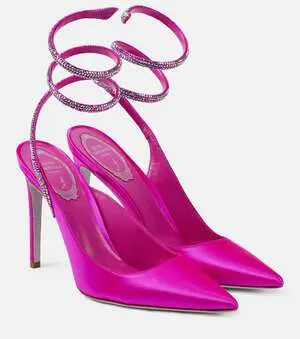 Rene Caovilla Cleo Embellished Satin Pumps - Pink