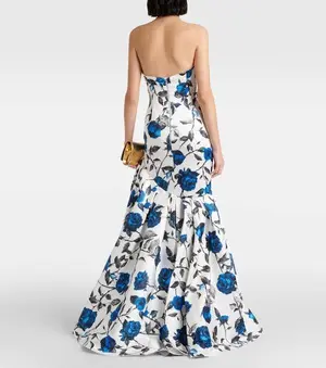 RASARIO Draped Floral Satin Gown