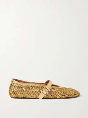 Alaïa Leather-trimmed Metallic Mesh Ballet Flats