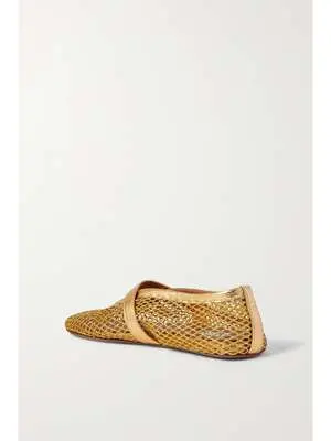 Alaïa Leather-trimmed Metallic Mesh Ballet Flats