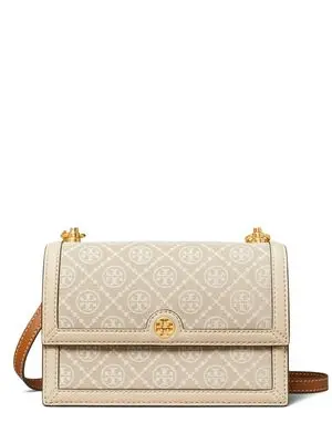 Tory Burch Small T Monogram Canvas Shoulder Bag - Ivory