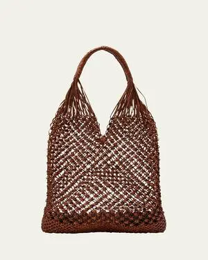 Ulla Johnson Ulla Johnson Tulia Large Knotted Leather Hobo Tote Bag - Pecan Brown