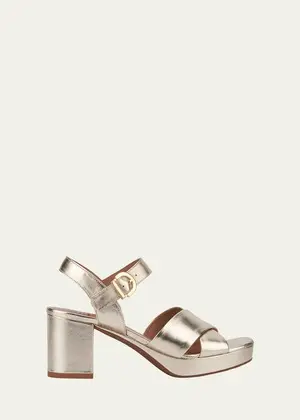 Aquatalia Mianna Metallic Ankle-Strap Platform Sandals - Platino