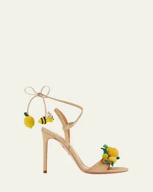 AQUAZZURA Raffia Citrus Ankle-Wrap Sandals - Lino