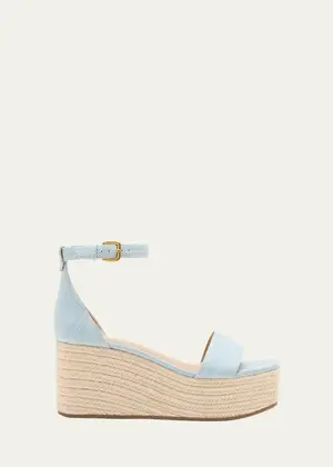 Veronica Beard Gianna Denim Ankle-Strap Platform Espadrilles - Vistablue