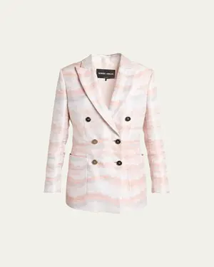 Giorgio Armani Wave Print Jacquard Double-breasted Blazer - Peach