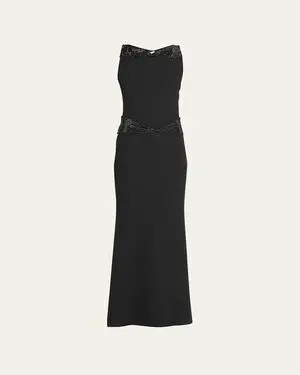 Giorgio Armani Crystal Embellished Silk Gown - Solid Black