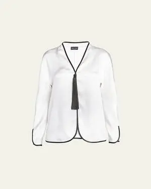 Giorgio Armani Tasseled Silk Blouse - Solid White