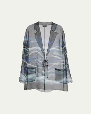 Giorgio Armani Night Water Print Silk Blouse Jacket