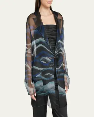 Giorgio Armani Night Water Print Silk Blouse Jacket